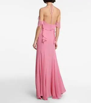 Blumarine Ruffle Cotton And Silk Maxi Dress