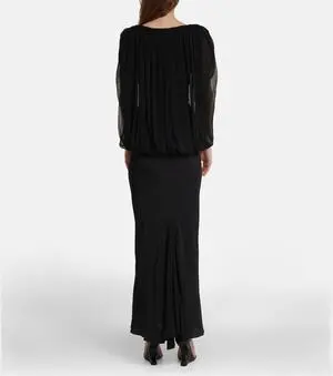 Rick Owens Gathered Silk Chiffon Top - Black