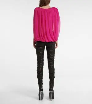 Rick Owens Gathered Silk Chiffon Top - Pink