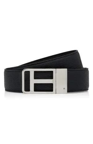 TOM FORD Framed T Buckle Reversible Leather Belt - Dark Navy / Black