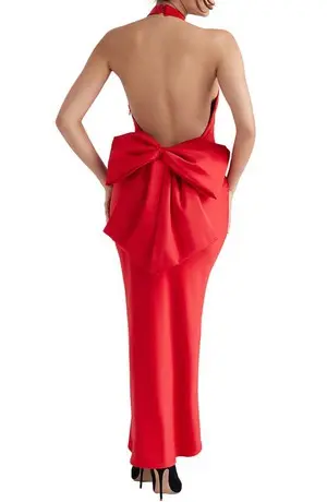 House Of Cb Backless Bow Halter Dress
