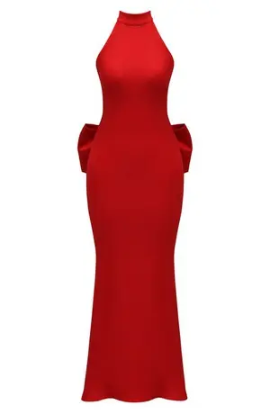 House Of Cb Backless Bow Halter Dress