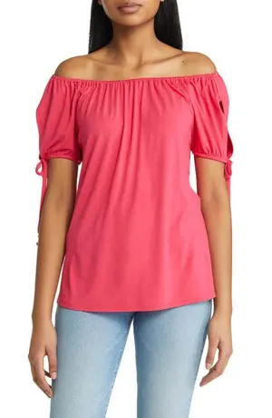 Loveappella Slit Sleeve Knit Top - Pink Polish