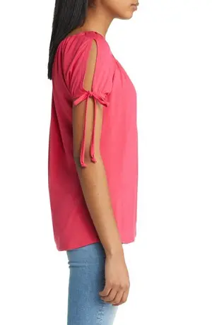 Loveappella Slit Sleeve Knit Top - Pink Polish