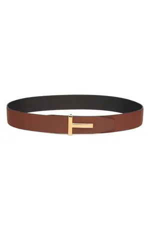 TOM FORD T Icon Reversible Leather Belt - 3bn40 Mid Brown/black