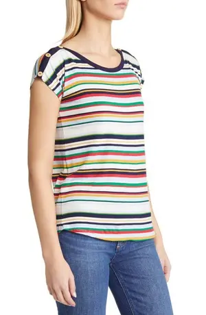 Loveappella Stripe Jersey T-shirt With Shoulder Buttons
