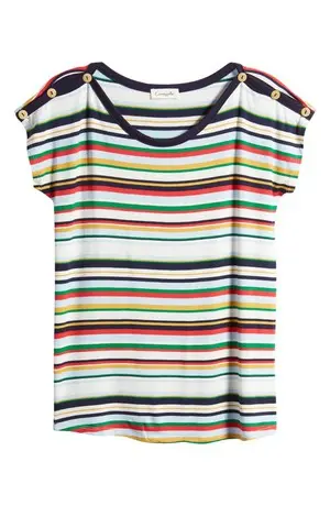 Loveappella Stripe Jersey T-shirt With Shoulder Buttons