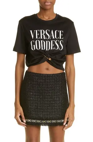 Versace Safety Pin Crop Cotton Logo Graphic Tee