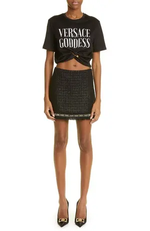 Versace Safety Pin Crop Cotton Logo Graphic Tee