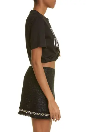 Versace Safety Pin Crop Cotton Logo Graphic Tee