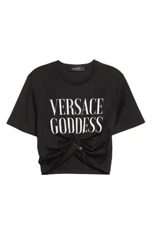 Versace Safety Pin Crop Cotton Logo Graphic Tee