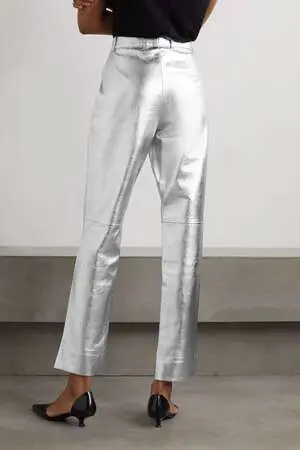 Bouguessa Charlotte Metallic Leather Straight-leg Pants