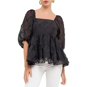 Endless Rose Square Neck Organza Babydoll Top