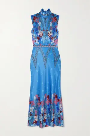 Saloni Fleur Printed Silk-satin Midi Dress