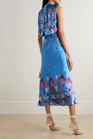 Saloni Fleur Printed Silk-satin Midi Dress