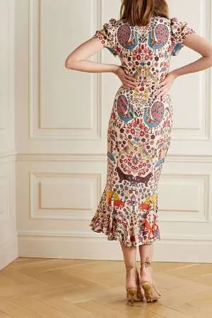 rhode lulani midi dress Rhode Lulani Printed Crepe De Chine Midi Dress - Ivory