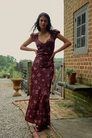 Free People Butterfly Babe Maxi Dress Brown Combo