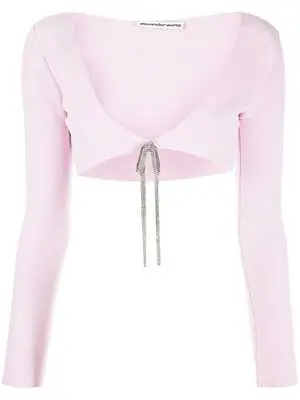 Alexander Wang Cropped Cardigan With Crystal Tie - Pink