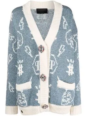 Philipp Plein Intarsia-knit Logo Cardigan