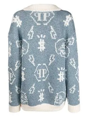 Philipp Plein Intarsia-knit Logo Cardigan