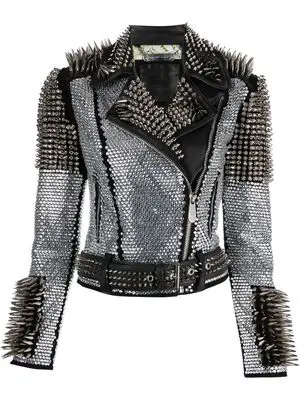Philipp Plein Crystal-studded Biker Jacket - Black