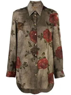 UMA WANG Floral-print Button-up Shirt Green