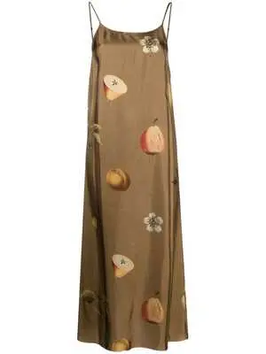 UMA WANG Fruit-print Midi Dress - Brown