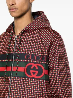Gucci Interlocking Gg Hooded Jacket - Red