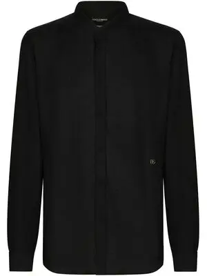 Dolce & Gabbana Martini-fit Logo-tag Linen Shirt - Black