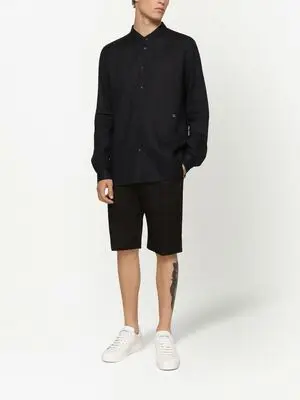 Dolce & Gabbana Martini-fit Logo-tag Linen Shirt - Black