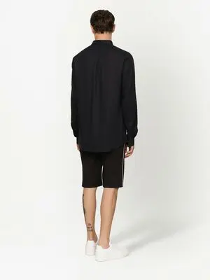 Dolce & Gabbana Martini-fit Logo-tag Linen Shirt - Black