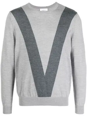 PORTS V Intarsia-knit Logo Crew-neck Jumper - Grey