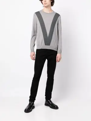 PORTS V Intarsia-knit Logo Crew-neck Jumper