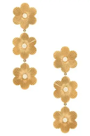Siena Jewelry Flower Drop Earrings - 14k Yellow Gold & Diamond
