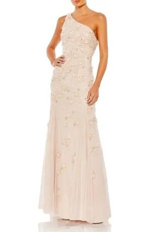 Mac Duggal Embellished One-shoulder Gown Blush