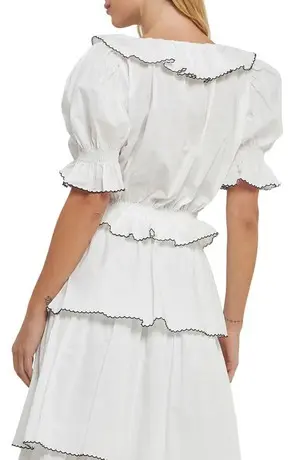English Factory Picot Stitch Ruffle Poplin Top