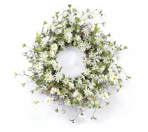 MELROSE White Daisy Floral Twig Wreath 23'd - One-color