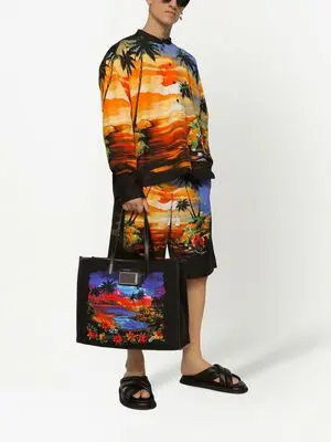 Dolce & Gabbana Sunset-print Collarless Shirt - Black