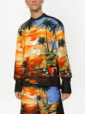 Dolce & Gabbana Sunset-print Collarless Shirt - Black