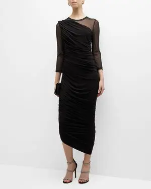Norma Kamali Diana Long-sleeve Asymmetric Mesh Gown Black Black Mesh