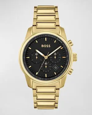 Hugo Boss Men's Trace Chronograph Gold-tone Bracelet Watch, 44mm - Black