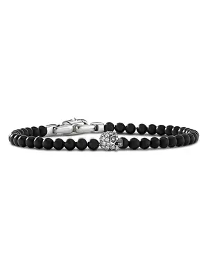 David Yurman Memento Mori Onyx & Diamond Skull Bead Bracelet - Black/silver