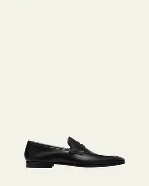 Magnanni Sasso Leather Penny Loafers - Black