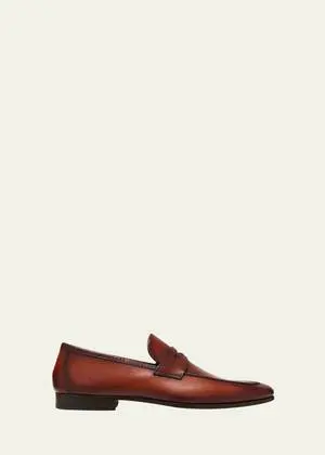 Magnanni Sasso Leather Penny Loafers - Black