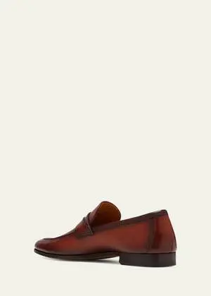 Magnanni Sasso Leather Penny Loafers - Black