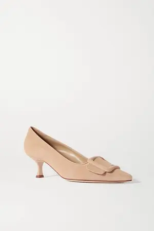 Manolo Blahnik Maysale 50 Buckled Suede Pumps - Neutrals