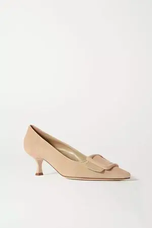 Manolo Blahnik Maysale 50 Buckled Suede Pumps - Neutrals