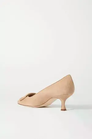 Manolo Blahnik Maysale 50 Buckled Suede Pumps - Neutrals