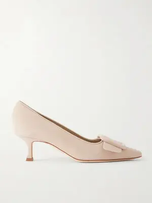 Manolo Blahnik Maysale 50 Buckled Suede Pumps - Neutrals