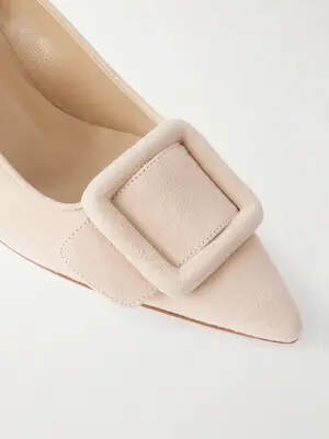 Manolo Blahnik Maysale 50 Buckled Suede Pumps - Neutrals